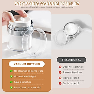 Airless Pump Jar, 2 Pieces Moisturizer Pump Dispenser, Refillable Cosmetic Jars Airless Pump Bottles, Leak-proof Empty Travel Size Cream Jar Vacuum Lotion Bottle Container (2 Pack)