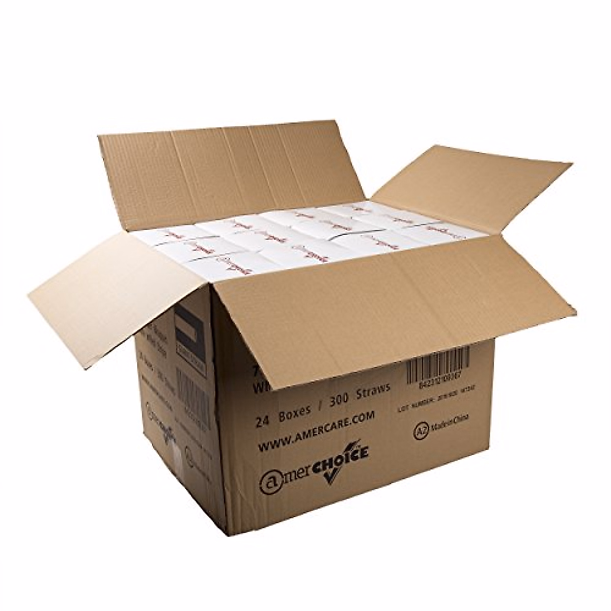 AmerCare 7.75 Inch Giant White with Red Stripes Paper Wrapped Straws, Case of 7200