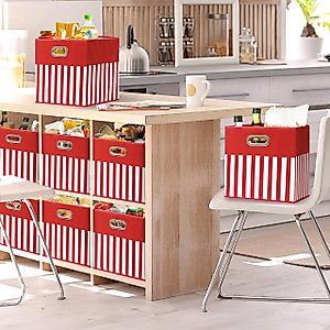 Simple Houseware 3 Pack 13" Printing Fabric Cubic Storage Bin with Handles, Red