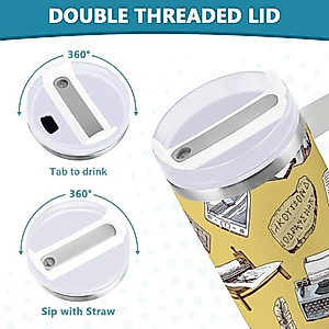 Emelivor Books Yellow 30 oz Tumbler with Lid and Straw Insulated Tumblers with Handle Leak Proof Coffee Tumbler Mug Large Water Bottles for Hot and Iced Cold Drinks