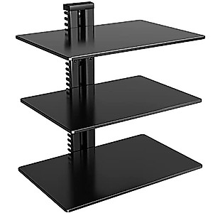 PERLESMITH Floating Wall Mounted Shelf AV Mount Shelf - Holds up to 16.5lbs - DVD DVR Component Shelf with Strengthened Tempered Glass - Perfect for DVD Players, TV Box and Cable Box, PSDSK3