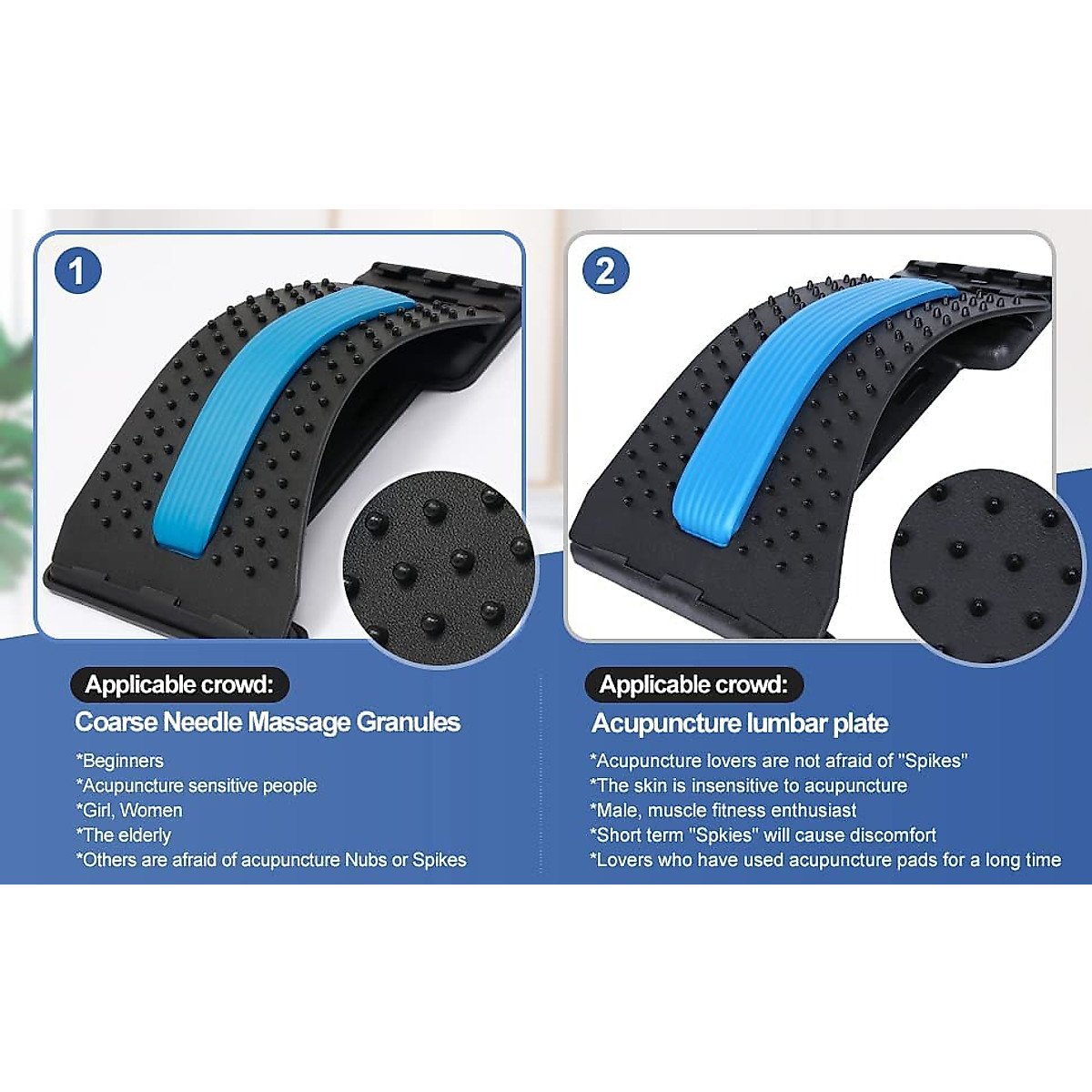 Magic Back Support Back Stretching Device,Back Massager for Bed & Chair & Car,Multi-Level Lumbar Support Stretcher Spinal, Lower and Upper Muscle Pain Relief(Black/Blue)