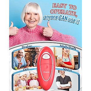 Electric Can Opener, Hand Free Can Opener Easy Open Any Can Sizes with Smooth Edge, Food-Safe Portable Battery Operated Electric Can Openers (Red)