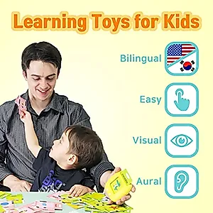 Talking Flashcards Korean Bilingual Interactive Flashcards for Learning English/Korean- Talking ABC, Numbers, Animals, Countries Educational Montessori Toy for Toddlers and Preschool Kids