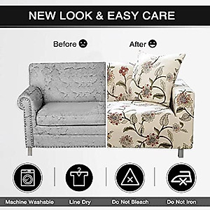 Lamberia Printed Sofa Cover Stretch Couch Cover Sofa Slipcovers for 3 Cushion Couch with Two Pillow Cases (3 Seater, New Blooming Flower)