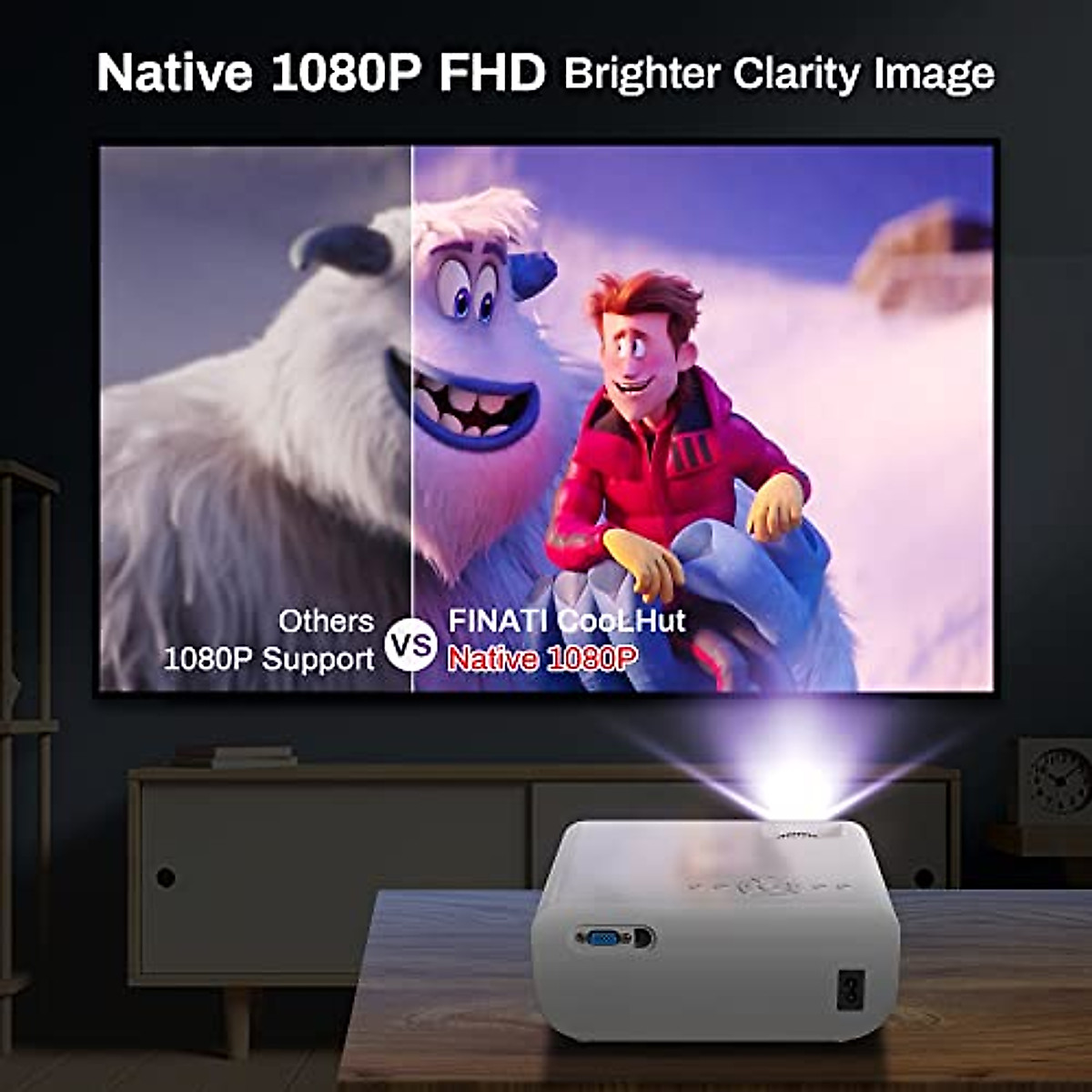 5G WiFi Native 1080P Outdoor Movie Projector, FINATI·CoolHut Wireless Projector with WiFi and Bluetooth, Mini Portable Projector with Carry Bag & Tripod Compatible with iPhone/PC/TV Stick/PS5(White)