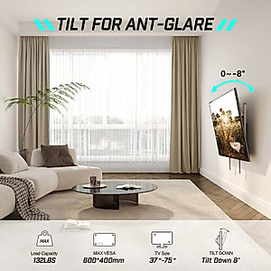 Greenstell TV Wall Mount with LED Lights, Tilt TV Mount for 37"-75" Flat/Curved TVs, Low Profile Wall Mount TV Bracket Fit 16"-24" Stud, Max VESA 600x400mm, Holds up to 132lbs