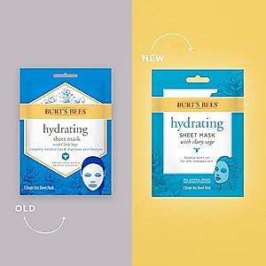 Burt's Bees Hydrating Face Mask with Clary Sage, Single Use Sheet Mask, 1 Count, Pack of 6 (Package May Vary)