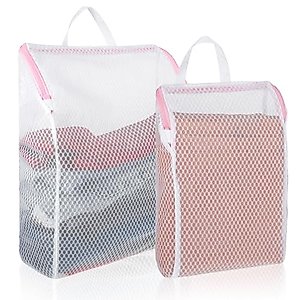 Abeillo 2 Pcs Sock Laundry Bag for Washing Machine, Honeycomb Mesh Laundry Bags with Handle, Large Opening Delicate Wash Bag for Coat, Sweater, Lingerie Sock Sheet(Pink,7.9×13.4inch,11.8×15.7inch)