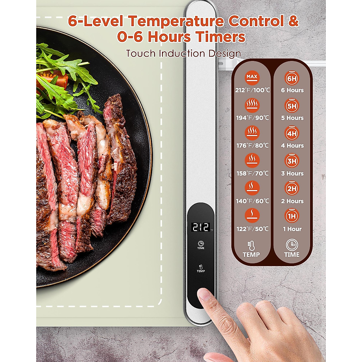 FEPPO Food Warming Mat, Upgrade High-tech Graphene Heating Film, Fast Full Surface Electric Warming Tray with 6 Level Adjustable Temperature and 6 Hours Timer, Roll Up Food Warmers for Parties Buffet