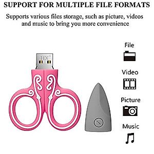 USB Flash Drives, 8GB / 16GB / 32GB / 64GB Waterproof Silicone USB 2.0 USB Memory Stick Data Storage Pendrive Thumb Drives (32GB, Pink Scissors)