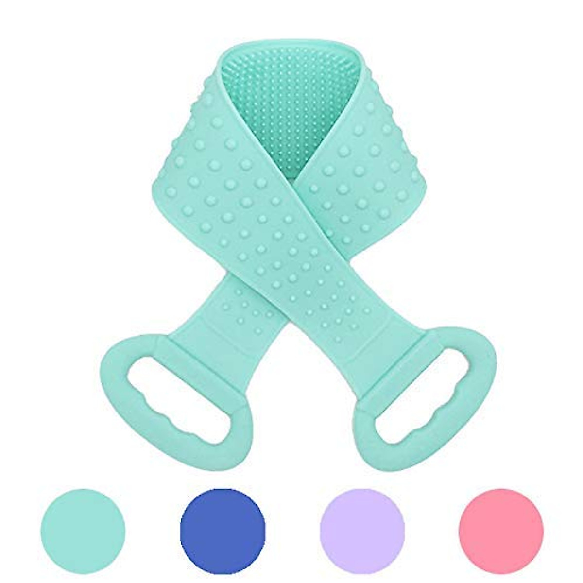 Silicone Bath Body Brush, Dual Sided Foldable Long Handled Design Soft Body Back Scrubber, Eco Friendly, Easy to Clean, Portable for Traveling (Green)