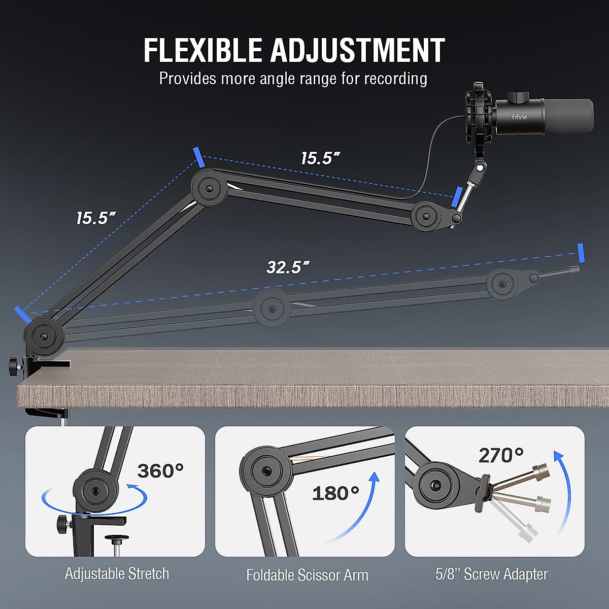 FIFINE USB Gaming Microphone and Mic Arm Stand Kit, RGB Dynamic Mic with Tap-to-Mute, Headphones Jack for PC, Heavy Duty Boom Arm Bundle with Desk Mount, 5/8" Screw for Streaming Podcast (K658+BM63)