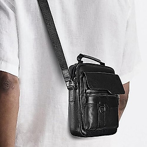 Small Messenger Bag for Men, Side Crossbody Shoulder Bag for Men Women Strap Sling PU Leather Messenger Bag for Hiking Walking Biking Travel Cycling, Black