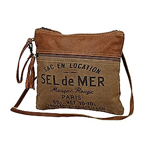 Myra Bag French Toast Small & Cross Body Bag Upcycled Canvas & Leather S-2649