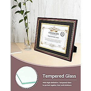 Annecy 11x14 Picture Frame Black, Diploma Frame for Wall or Desktop Decoration, 11x14 frame with mat for 8.5x11 Certificate, College Degree Frame with Tempered Glass and Velvet Back Panel（1 Pack）