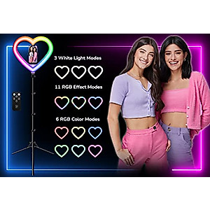 Dixie & Charli 13" Heart Shaped Color LED Ring Light Cell Phone Holder with 63" Tripod Stand and Wireless Remote