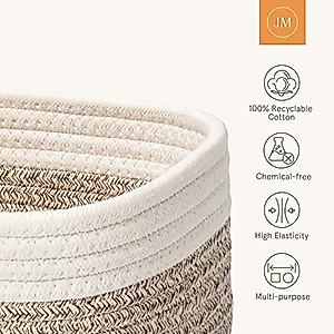 LA JOLIE MUSE Rope Storage Baskets for Organizing, Small Cotton Woven Basket for Bathroom Shelve Nursery, Decorative Basket Organizer Bins Set of 3, White & Desert