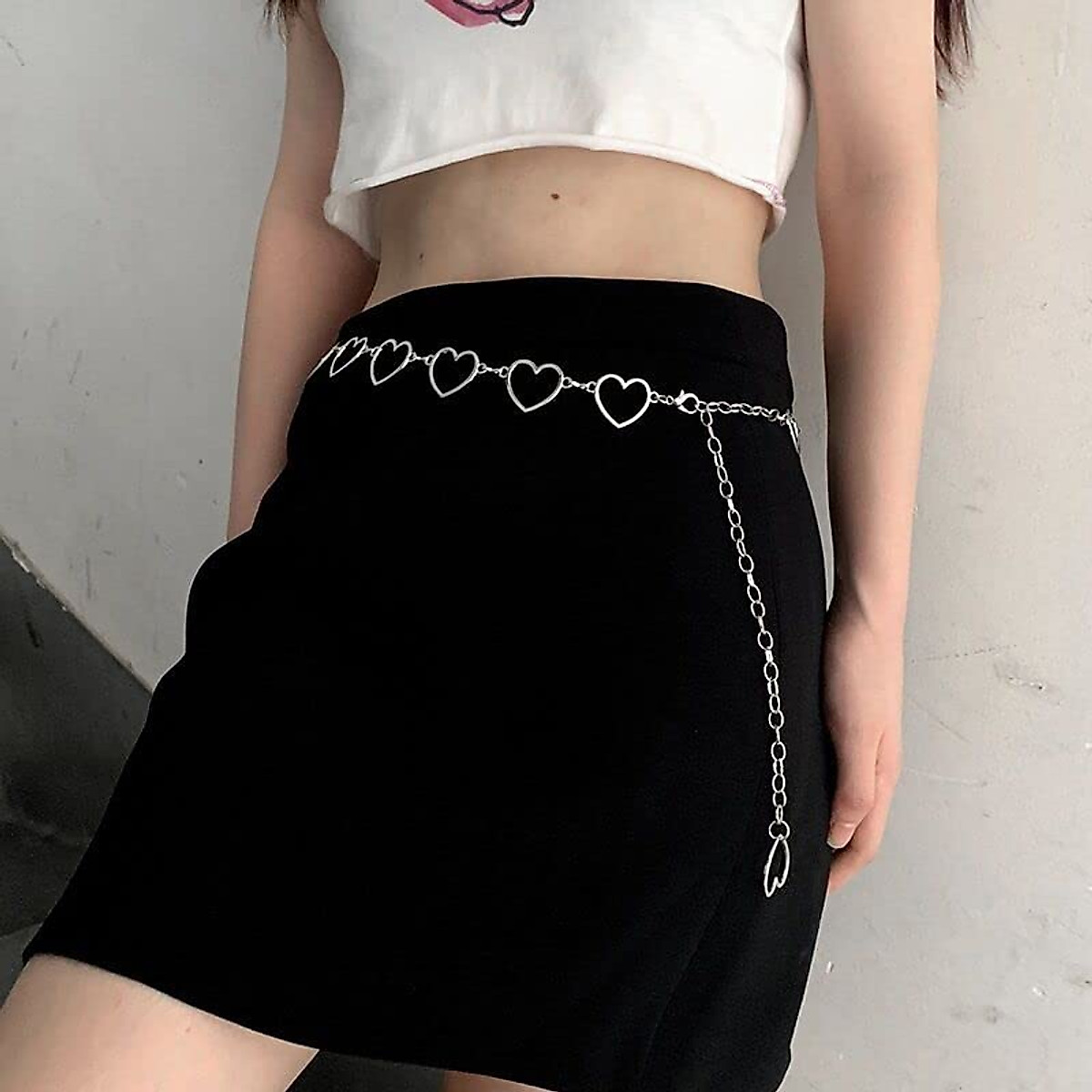 Kefley Heart Waist Chain Belt with Long Tassel Tail Body Belly Chains Silver Geometric Heart Waist Belts Y2K Chain for Dresses Pants Skirt Trousers Jeans Chain Accessories