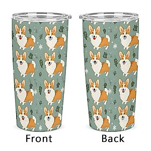 KIOWEIR Corgi Christmas And Grass Stainless Steel Tumbler 20oz With Lid And Straw, Insulated Tumblers Coffee Cup, Travel Mug for Ice Drink & Hot Beverage for Women Men Boys Girls