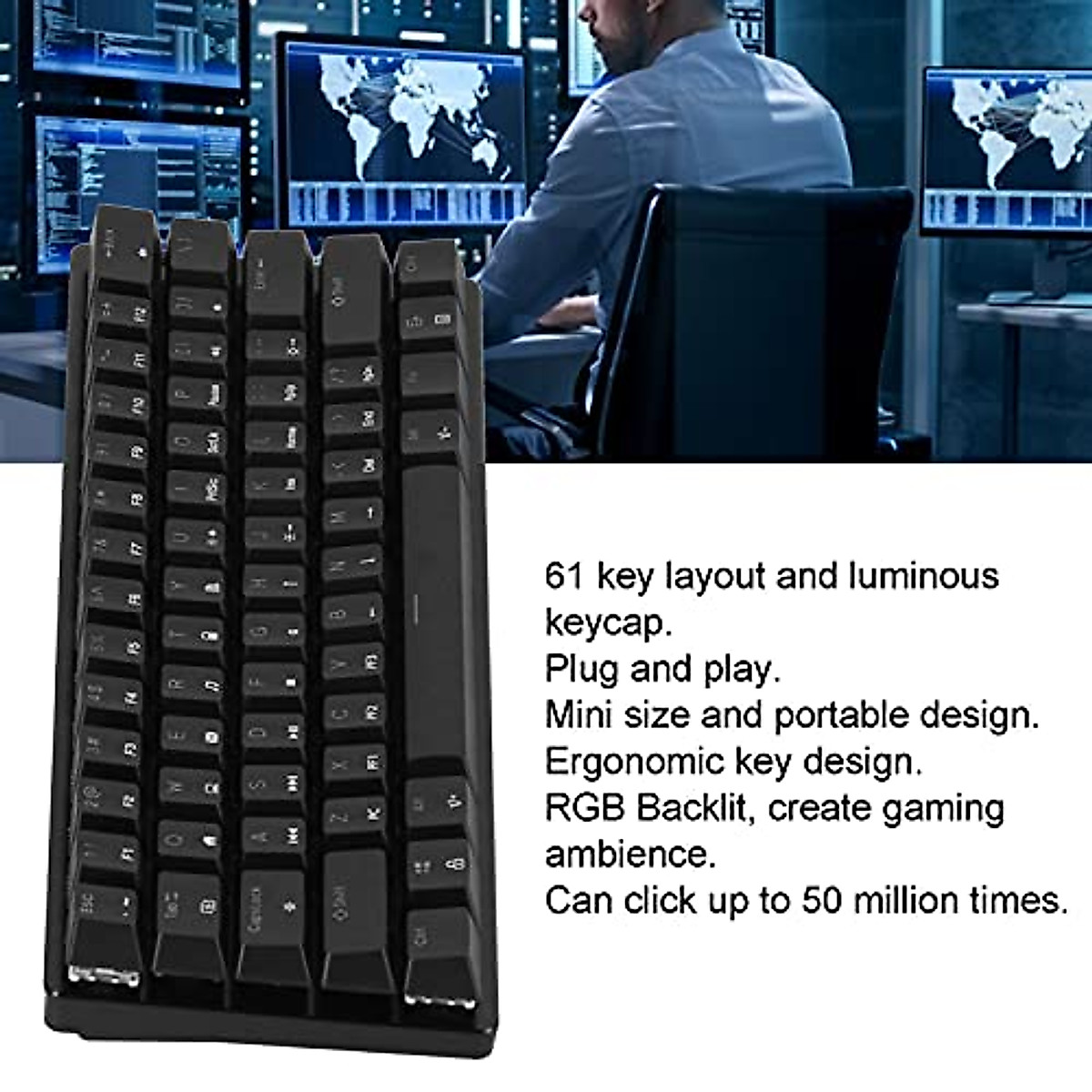 Goshyda Mechanical Keyboard,Portable 61 Keys Gaming Keyboard Durable RGB Backlit Keyboard with FN Key Combination Function,for Laptop Desktop