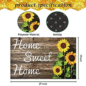 Sunflower Welcome Doormat Summer Door Mat, 17 X 29 Inch Wood Background Flower Spring Summer Decorative Home Sweet Home Entrance Mat Non-Slip Backing Floor Mat for Kitchen Bathroom