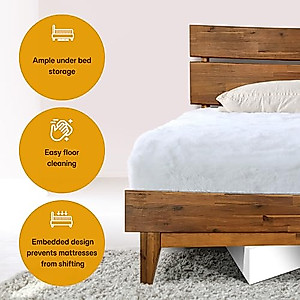 Acacia Aurora Wooden Frame with Headboard, Solid Platform Bed, Easy Assembly, No Box Spring Needed, King (U.S. Standard), Caramel + Wood Support Leg