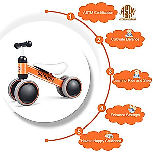 Baby Joy Baby Balance Bikes, Baby Bicycle, Children Walker Toddler Baby Ride Toys for 9-24 Months, Ride-on Toys Gifts Indoor Outdoor for 1 Year Old, No Pedal Infant 4 Wheels Bike (Orange)