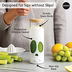 OTOTO NEW Bonesy Glass Tumbler with Straw and Lid - 17oz Cute Glass Water Bottle Tumblers, Goth Accessories, Spooky Gifts, Halloween Gifts, Skull Glass Cup with Lid and Straw, Goth Gifts (White)