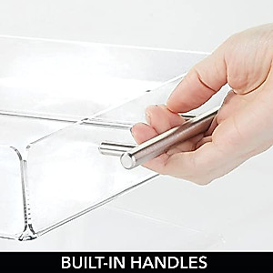 mDesign Modern Acrylic Rectangular Serving Tray with Handles for Food, Tea, Coffee, Breakfast, Snacks, Cheese, Appetizers - Use in Kitchen, Bathroom, Office - Small, 2 Pack - Clear/Stainless Steel