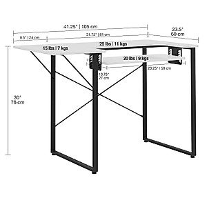 Sew Ready Dart Wood/Metal Multipurpose Machine Table Workstation Desk with Folding Top for Crafts, Sewing, Computers, Laptops, Games, Black Graphite/White 23D x 41W x 30H in