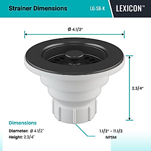 Lexicon Quartz Kitchen Sink Strainer with Decorative Matte Black Finish, Fits 3.5 Inch Drain Hole LG-SB-K