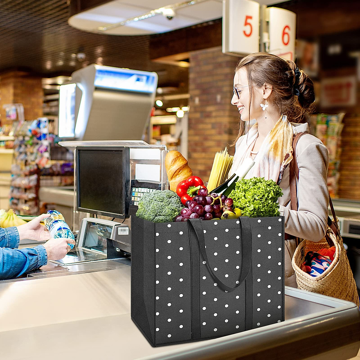 Fab totes 14 Pack Reusable Grocery Bags 35L Large Capacity Shopping Bags Reusable Bags for Groceries Waterproof Tote Bags for Shopping and Picnic with Sturdy Handles