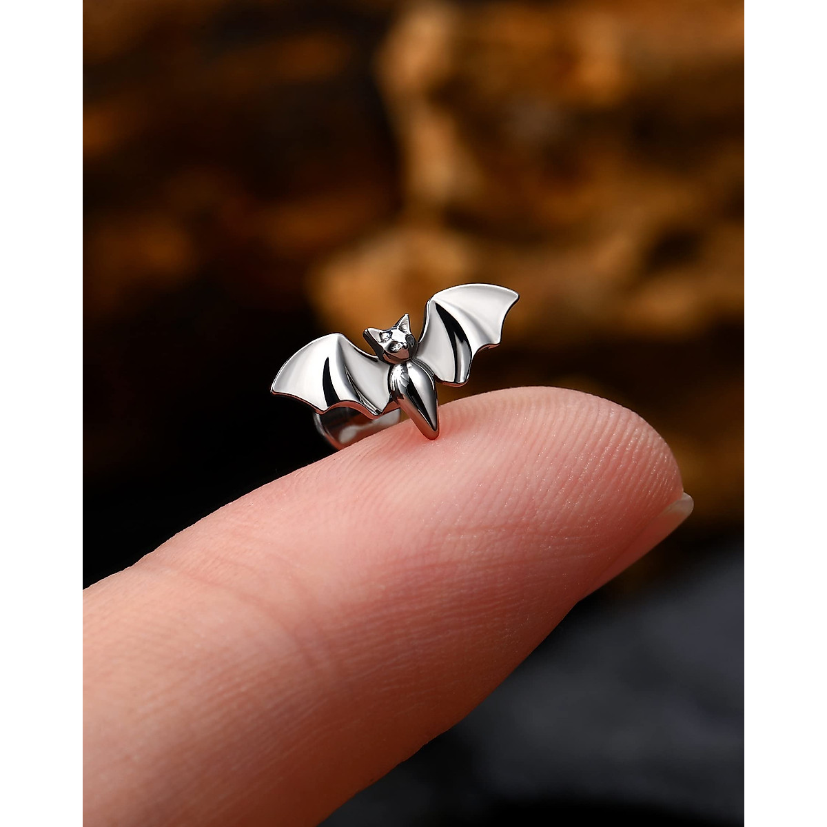 COCHARM G23 Solid Titanium Cartilage Earrings Stud 16G Silver Threadless Push in Helix Earrings for Women Cute Bat Helix Piercing Jewelry Surgical Steel Hypoallergenic