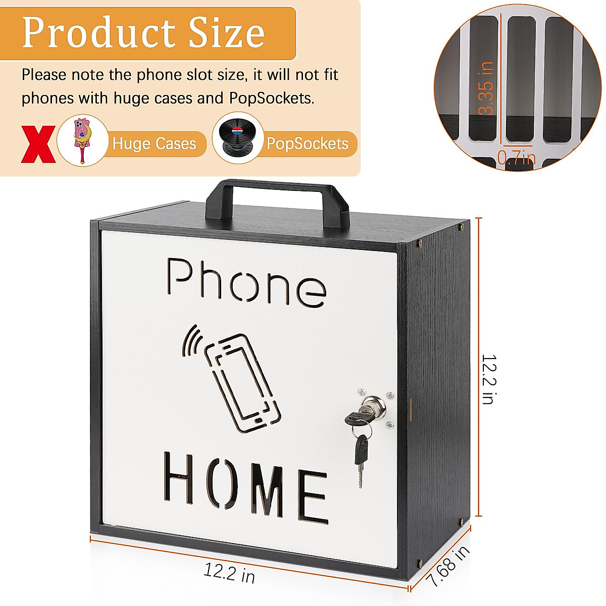 Echaprey Cell Phone Holder Classroom Pocket Chart Wooden Cell Phone Storage Cabinet with Lock 33 Slots Desktop Cell Phone Holder for Classroom Office (33 Slots Black)