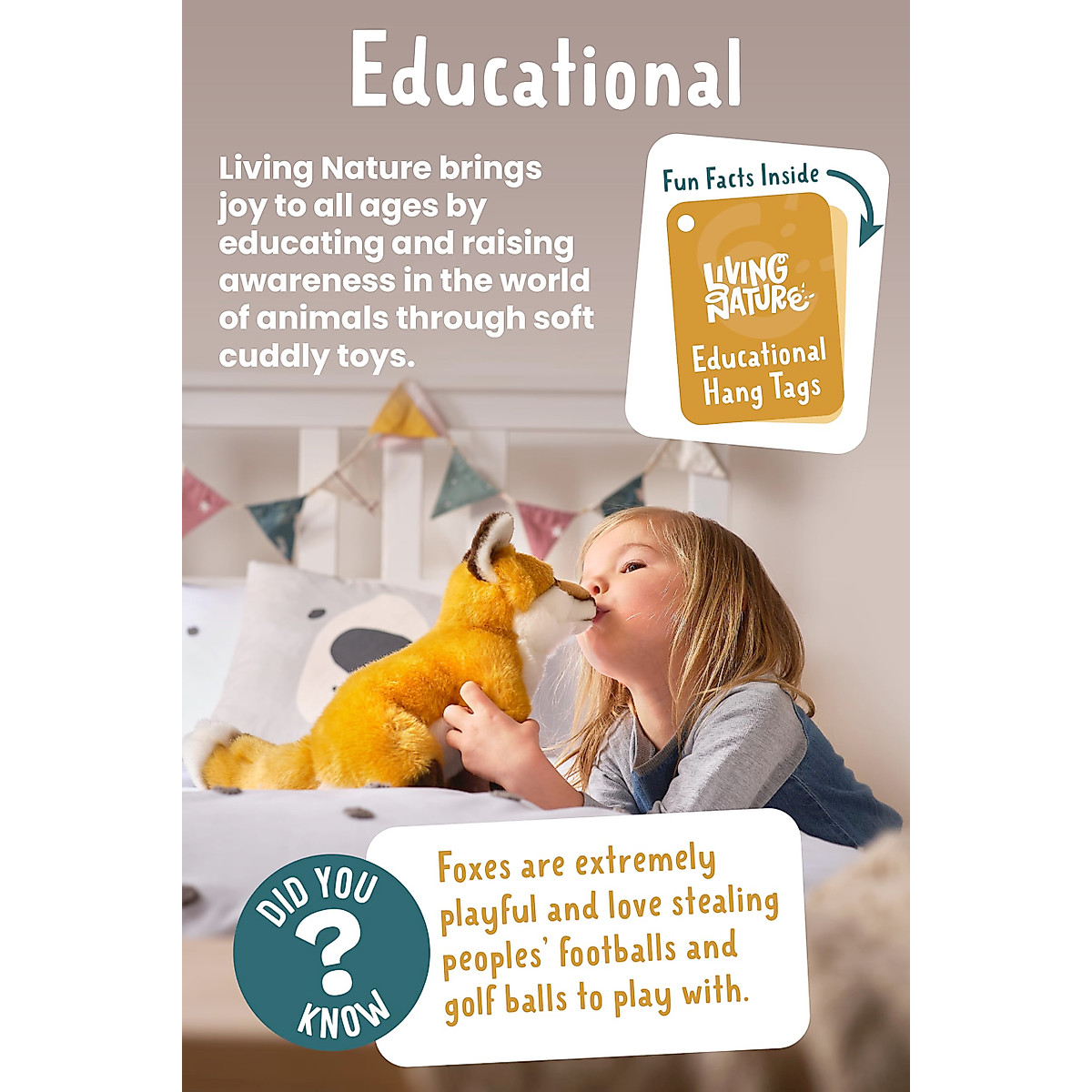 Living Nature Highland Cow Brown Stuffed Animal | Farm Toy with Sound | Soft Toy Gift for Kids | Naturli Eco-Friendly Plush | 9 Inches