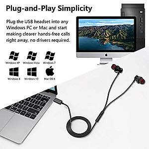 USB Headset with Microphone for PC, Noise Cancelling Computer Headphones for Laptop/ 8.2 FT, Lightweight PC Headset with Audio Controls & Mute Function for Office Live Broadcast Gaming Headset and PS4