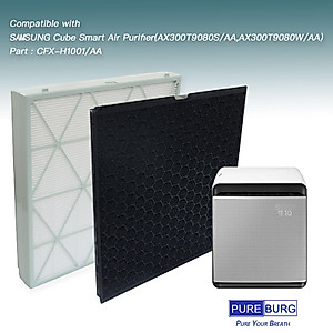 PUREBURG CFX-H1001/AA Replacement Filter Set Compatible with SAMSUNG Cube Smart Air Purifier, H13 HEPA + Activated Carbon Filter