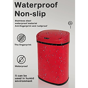 50 Liter Kitchen Trash Can with Lid Garbage Can 13 Gallon Tall Kitchen Automatic Trash Can Motion Sensor Trash Can, Stainless Steel Garbage Can Trash Bin Anti-Fingerprint, Soft-Close Lid (Red)