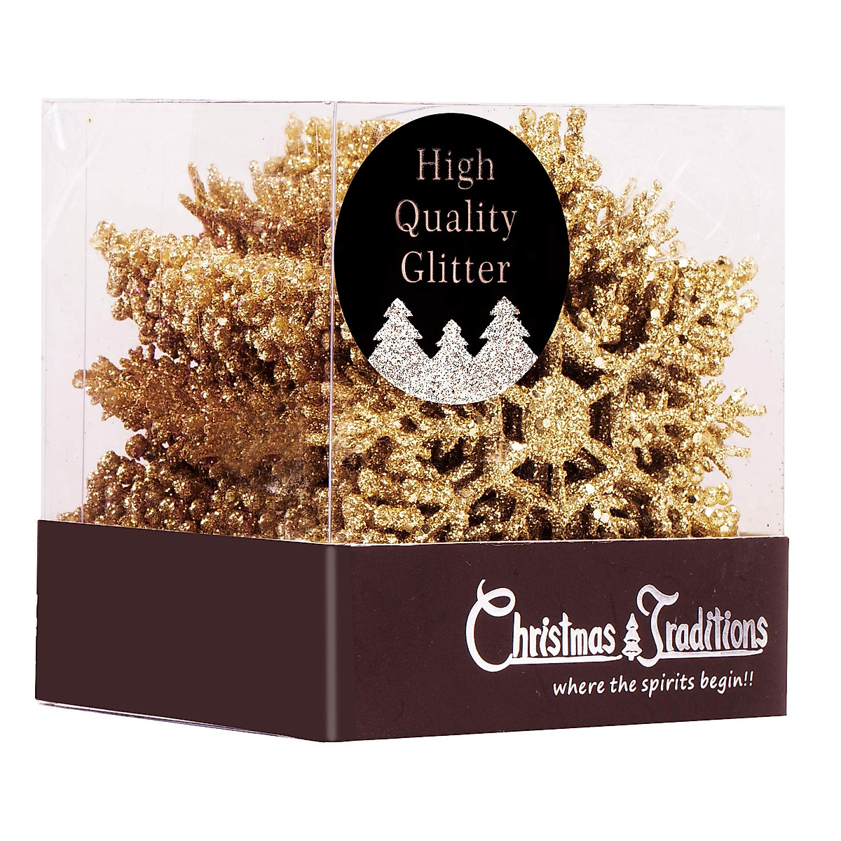 Christmas Traditions 4 inch Gold Glittered Snowflake Ornaments (Set of 28) Hanging Tree Decorations (Gold)