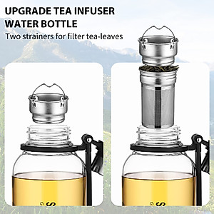 ZDZDZ Glass Infuser Water Bottle 33oz Large Tea Tumbler Glass with Neoprene Sleeve and Handle for Travel, Wide Mouth Glass Drinking Bottle