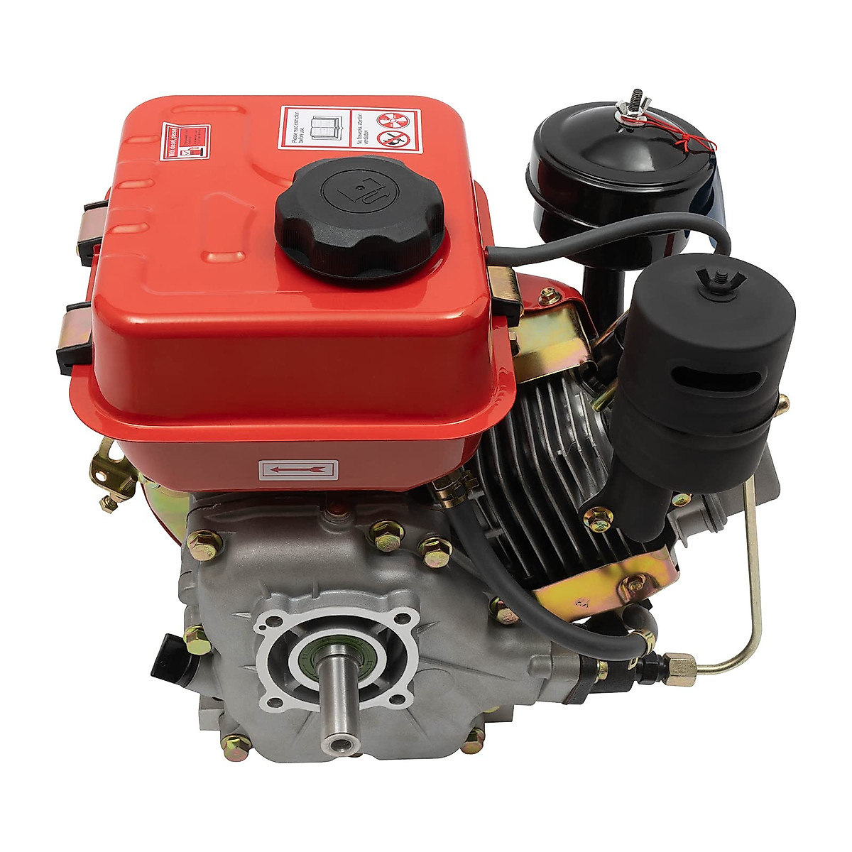 4-Stroke Diesel Engine 196CC Single Cylinder Forced Air Cooling Multi-Purpose Engine, Manual Recoil Start Horizontal Shaft Engine for Pasture Management Machines Small Agricultural Machinery Fields