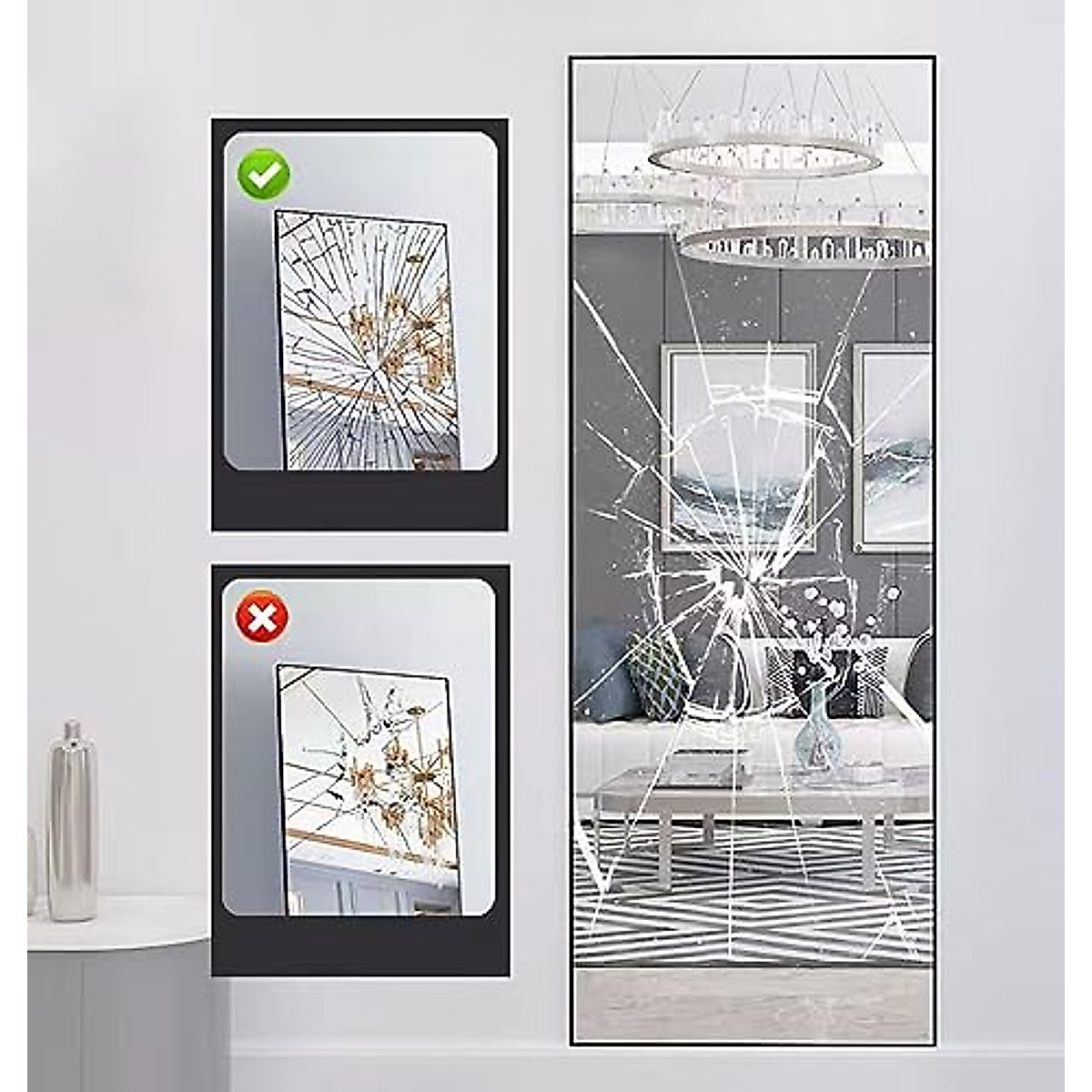 Yone jx je Rectangular Full Length Mirror,Big Free Standing Body Mirror,Floor Length Mirror with Stand,Anti-Rust Solid Wood Frame, Long Wall Mirror for Bedroom (Black+Mirror(65" x 23")