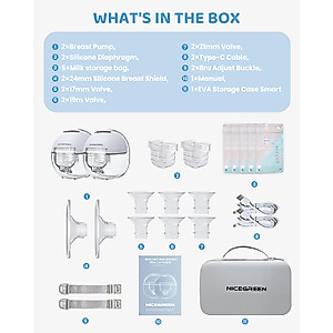 NICEGREEN LIFE Breast Pumps Hands-Free, Wearable Breast Pump for Breastfeeding, 3 Modes & 12 Levels with LED Display, Low Noise with Memory Function Electric Rechargeable Pump