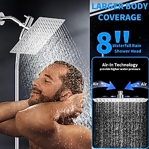 Cirtek Shower Head, 8" Rain Shower Heads with Handheld Spray Combo, High Pressure Hand Held Showerhead with Hose, Rainfall Shower Head with Built-in Power Jet to Clean Bathroom/Tub/Pet, Chrome