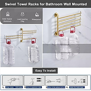 Swivel Gold Bathroom Towel Holder,Swing Out Towel Racks for Bathroom Kitchen,Wall Mount Drying Racks for Laundry,Rustproof Solid Aluminium Towel Hanger Storage Organizer Space Saving Towel Rails