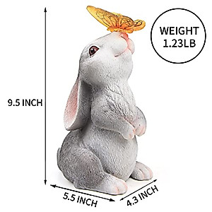 Sinhra Garden Statue Outdoor Decor-Rabbit with Solar Butterfly Changing Lights Garden Statues,Bunny Statue for Patio,Balcony,Yard,Lawn Ornament,Gardening Gifts for Mom Grandma