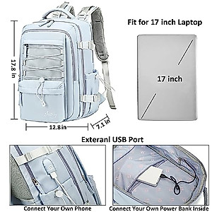 Travel Backpack for Women Men 17 Inch Laptop Backpacks with USB Port Carry on Bag Airline Approved Large College School Bookbags Waterproof Work Business Sport Rucksack Casual Daypack( Blue)