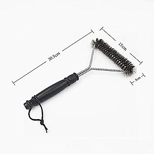 12 inch 3-Sided Grill Brushes, BBQ Brush Cleaner with Hanging Loop, Stainless Steel Woven Grill Accessories
