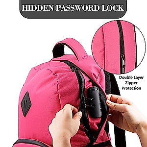 OZCHIN Medium Backpack with Combination Lock, Smell Proof - Classics Backpack Travel bags for Men Women (Rose Red)